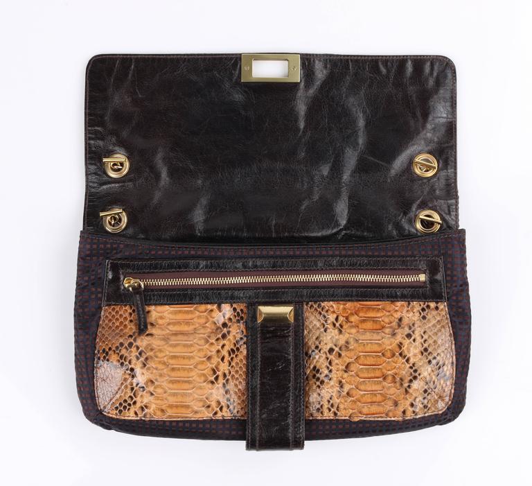 LANVIN "Hero" Navy Blue and Brown Checkered Silk Satin Python Detail ...