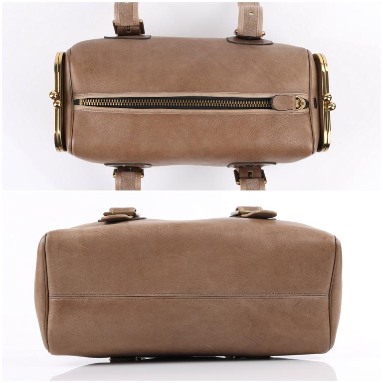 COACH c.1960's BONNIE CASHIN Taupe Brown Leather Double Kiss Lock ...