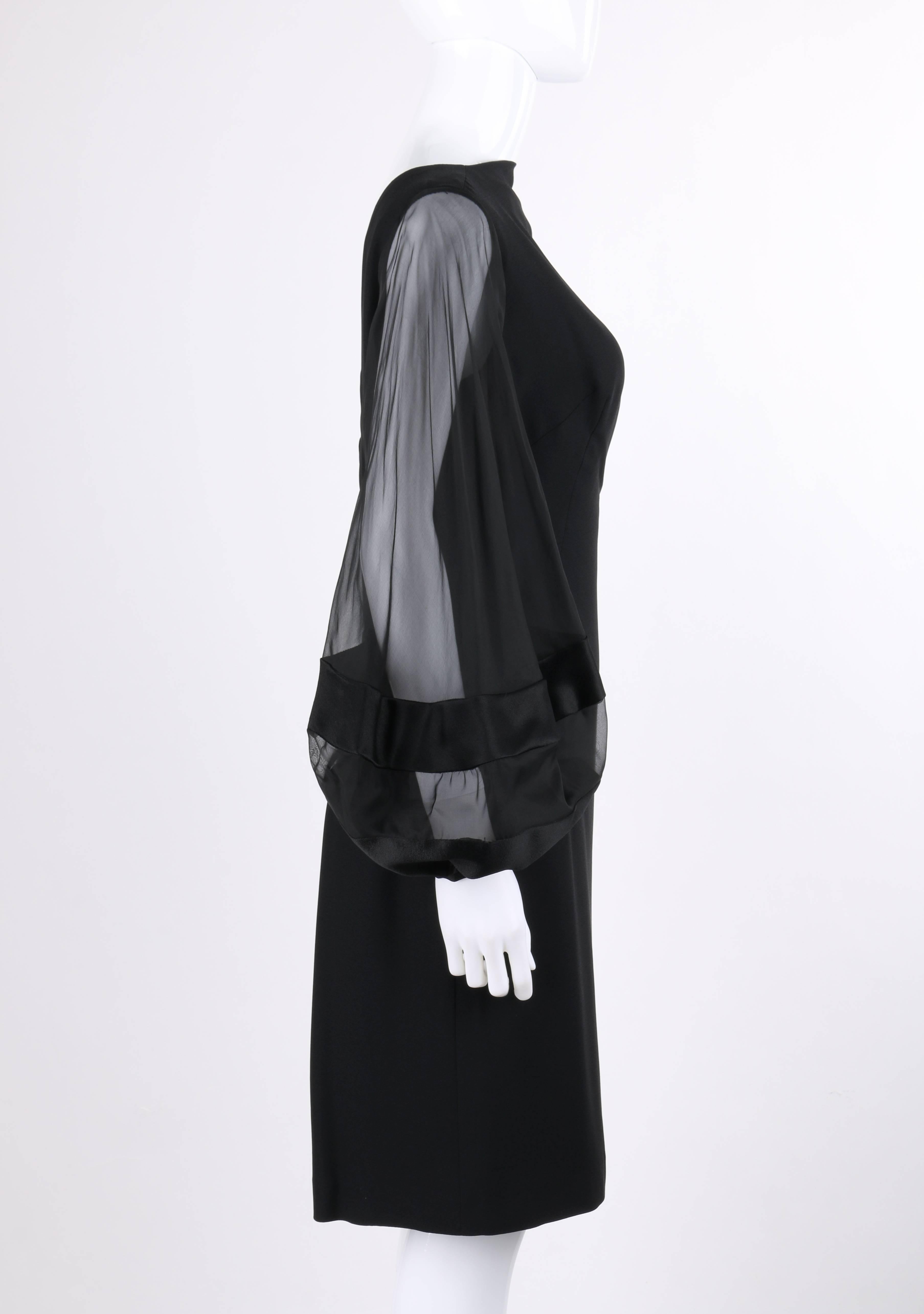 LILLI DIAMOND c.1970's Black Wool Sheer Silk Bishop Sleeve Shift ...