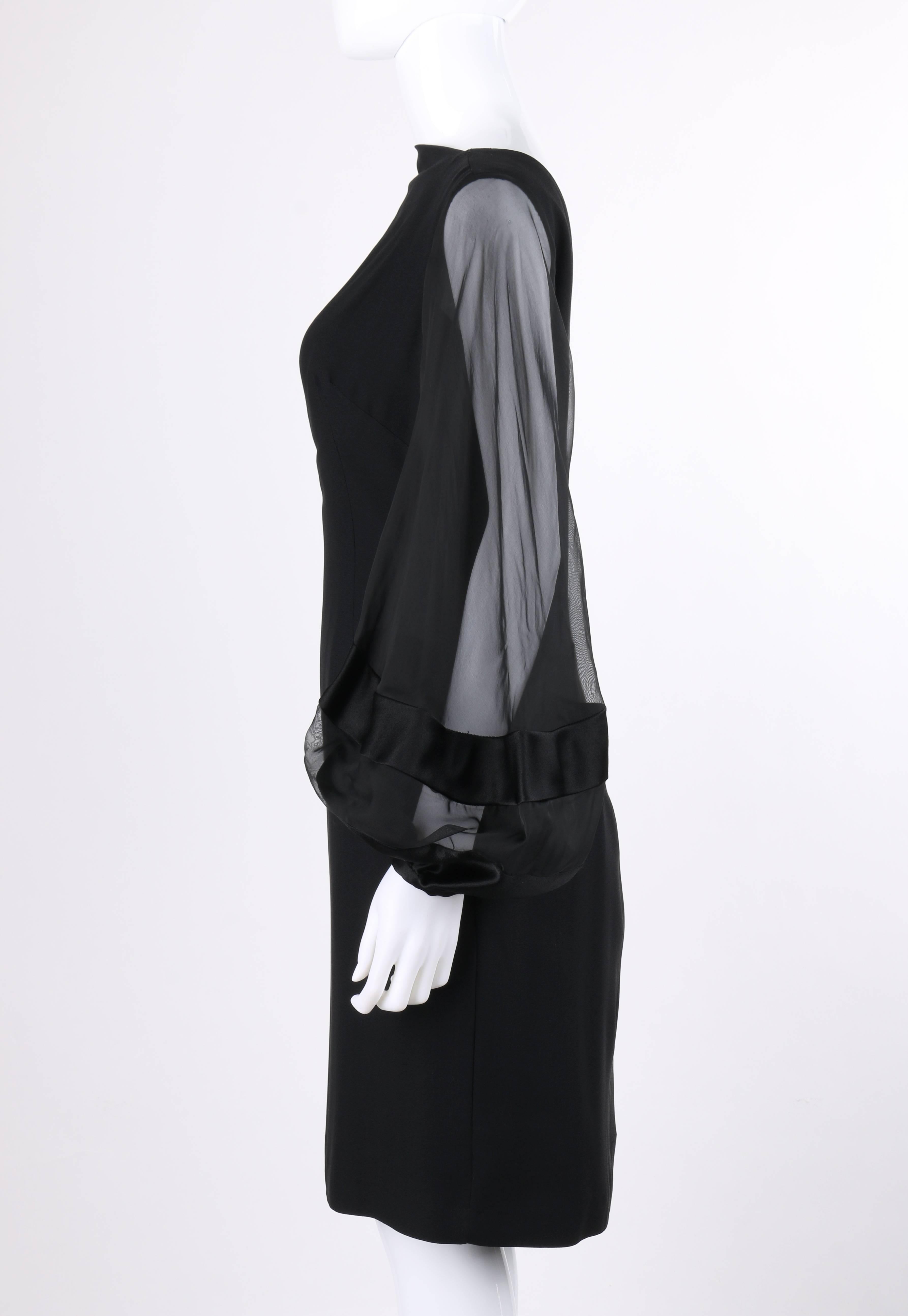 LILLI DIAMOND c.1970's Black Wool Sheer Silk Bishop Sleeve Shift ...