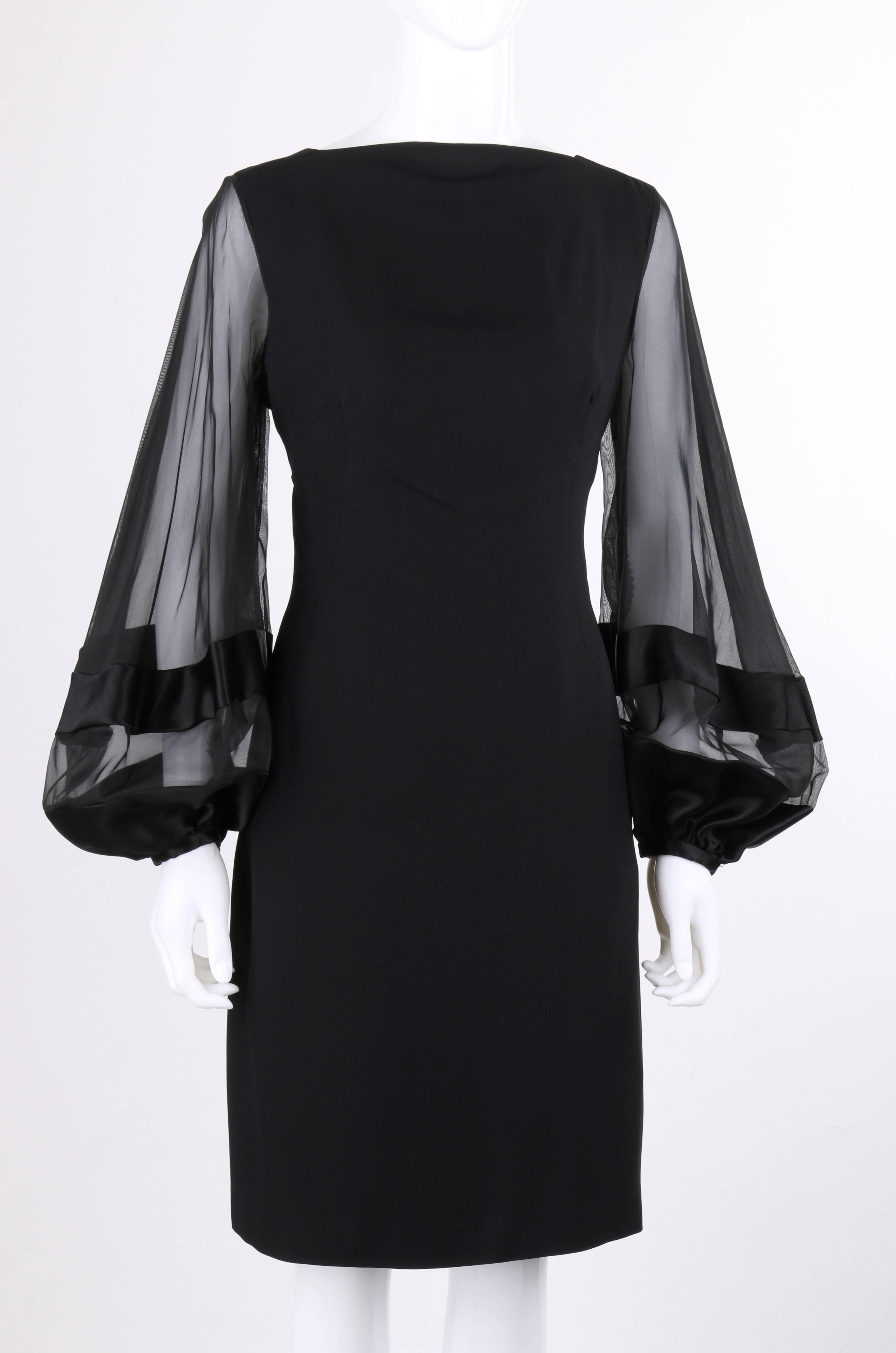LILLI DIAMOND c.1970's Black Wool Sheer Silk Bishop Sleeve Shift ...