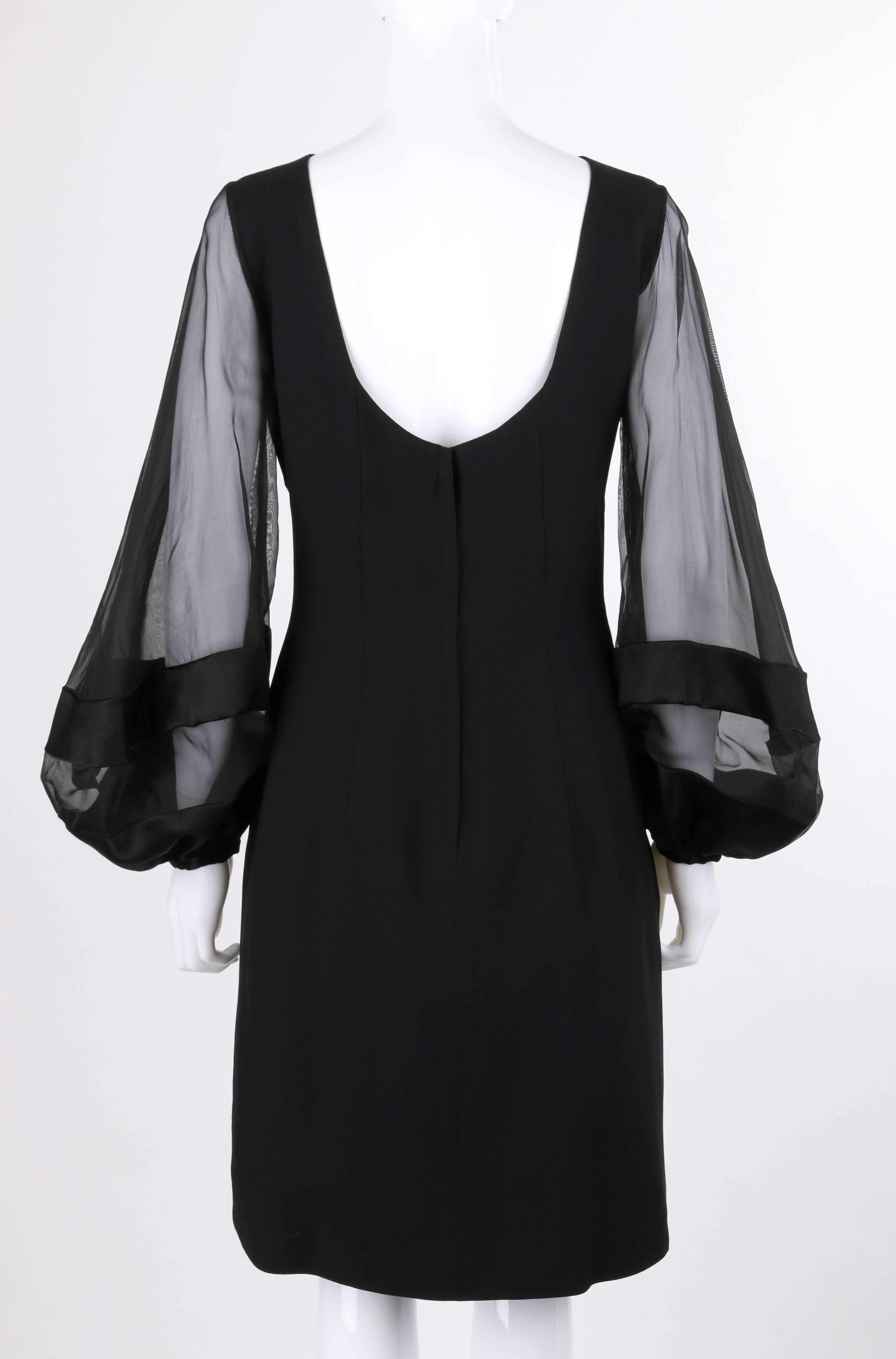 LILLI DIAMOND c.1970's Black Wool Sheer Silk Bishop Sleeve Shift ...