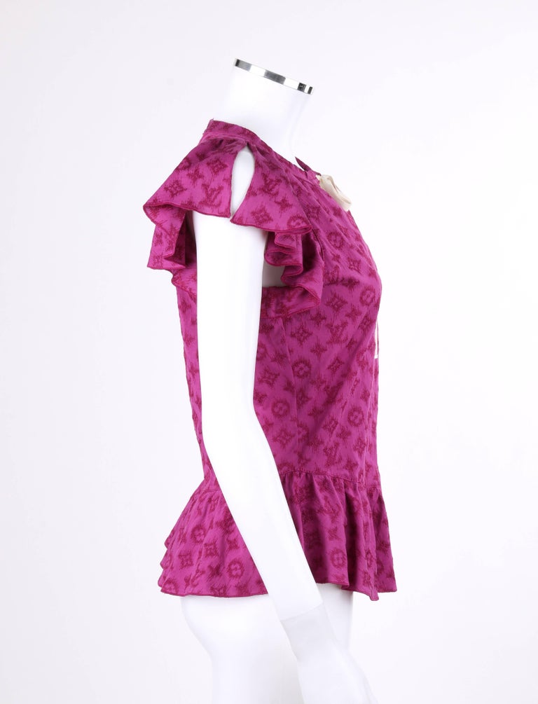 LOUIS VUITTON Magenta Embroidered LV Monogram Ruffled Blouse Top NWT ...