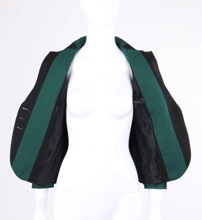 GUCCI S/S 2009 Green and Black Striped Wool Prep School Blazer Jacket ...