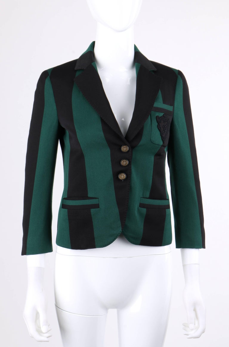 GUCCI S/S 2009 Green and Black Striped Wool Prep School Blazer Jacket ...