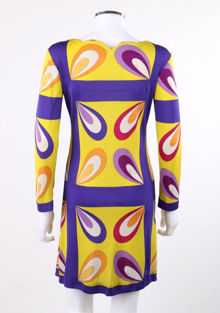 EMILIO PUCCI c.1968 "Margherita" Print Yellow and Blue Op Art Silk ...