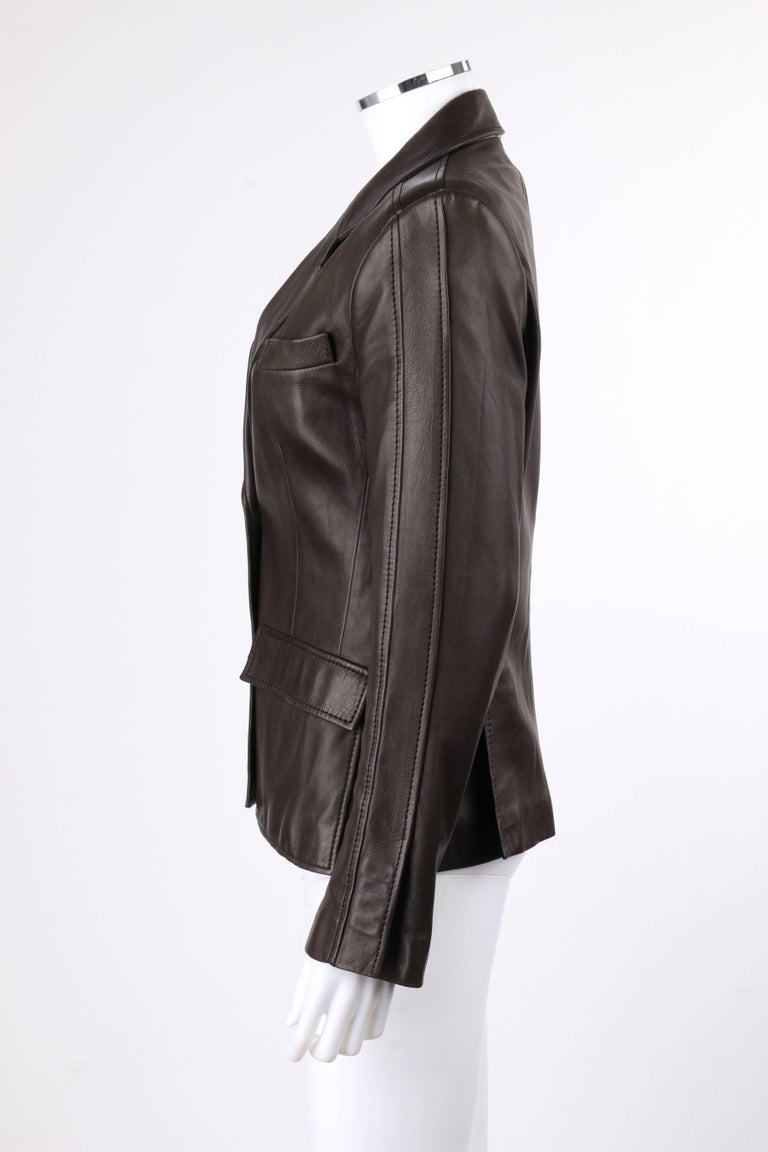 YVES SAINT LAURENT YSL Brown Leather Two Button Blazer Jacket at ...