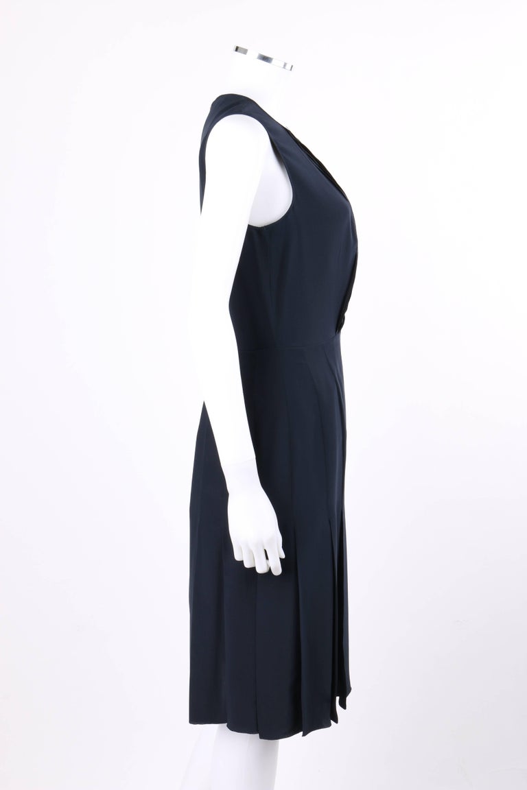 PRADA Navy Blue Silk Sleeveless Pleated Shift Cocktail Dress at 1stDibs ...