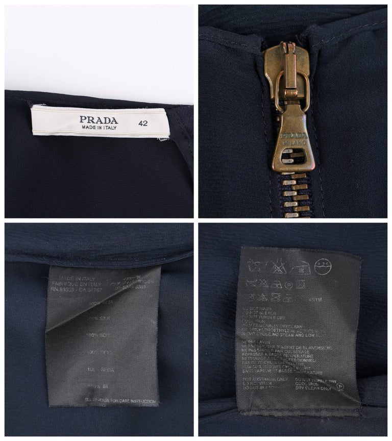 PRADA Navy Blue Silk Sleeveless Pleated Shift Cocktail Dress at 1stDibs ...