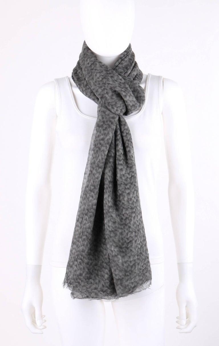 Brunello Cucinelli 100% Cashmere Gray Raw Rolled Edge Large Oblong Wrap ...