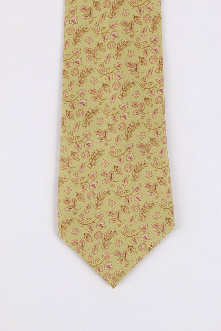 HERMES Chartreuse Grape Vine Foliage Print Silk 5 Fold Necktie Tie 7934 ...