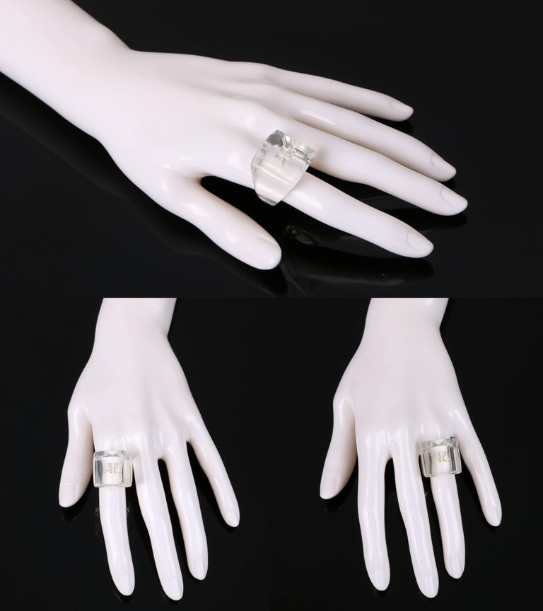 COURREGES c.1970's Clear Lucite "AC" Monogram Ice Cube Statement Ring ...