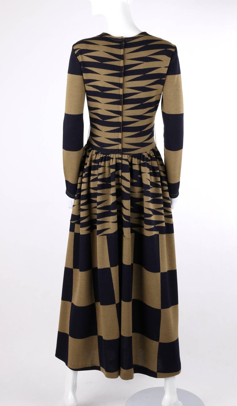 RUDI GERNREICH c.1971 Navy and Brown Op Art Check Pattern Wool Knit Mod ...