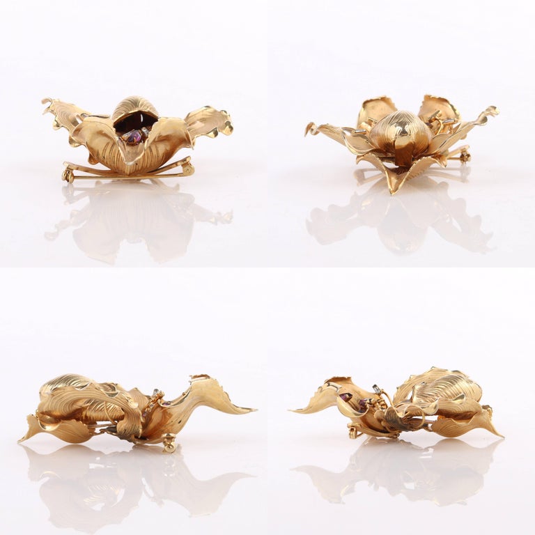 Two-Piece Large Gold Iris Brooch Flower Petal Choker Necklace Parure ...