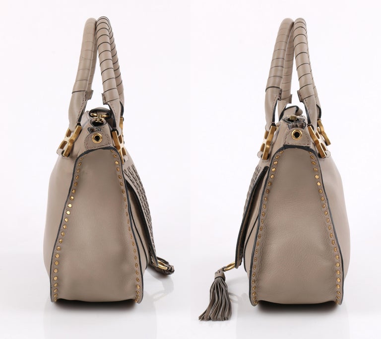 CHLOE c.2017 "Marcie" Gray Calfskin Leather Braided Studded Convertible ...