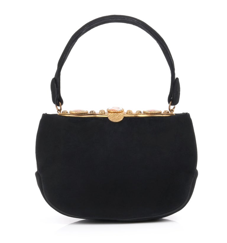 VICTORIAN REVIVAL c.1930s Black Suede Leather Hand Painted Cameo Frame ...