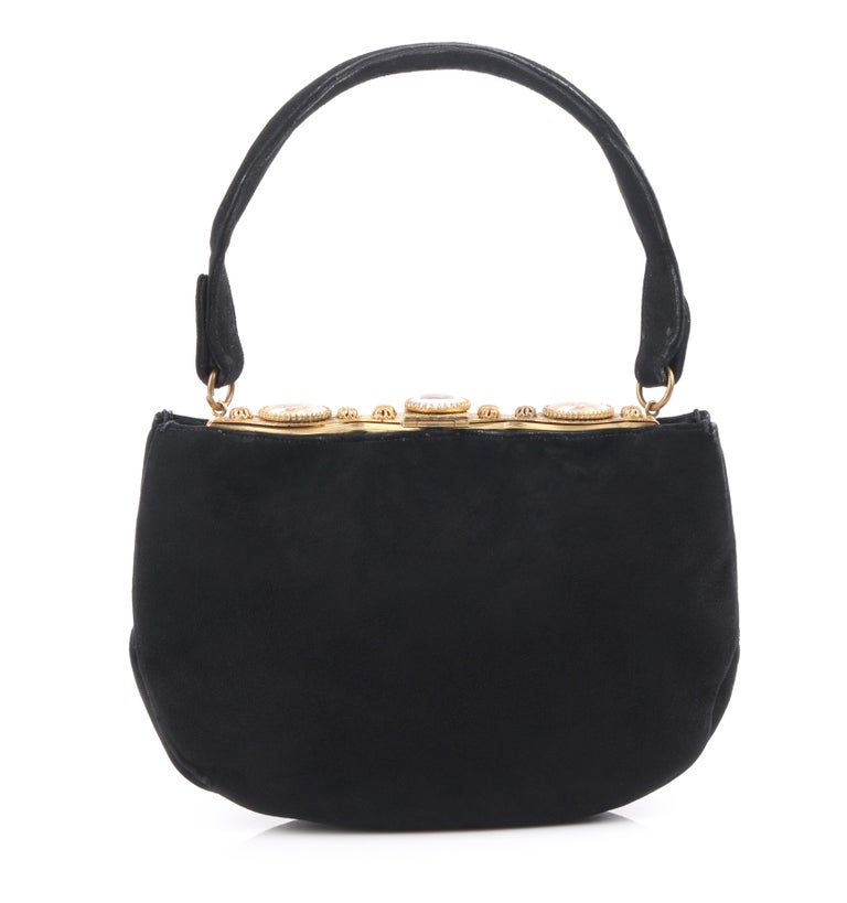 VICTORIAN REVIVAL c.1930s Black Suede Leather Hand Painted Cameo Frame ...