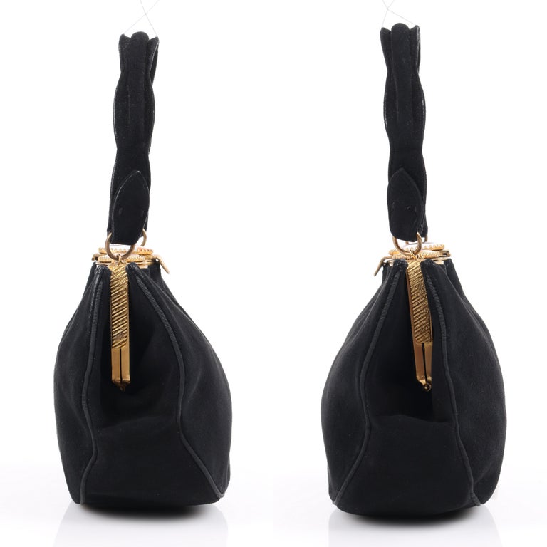 VICTORIAN REVIVAL c.1930s Black Suede Leather Hand Painted Cameo Frame ...