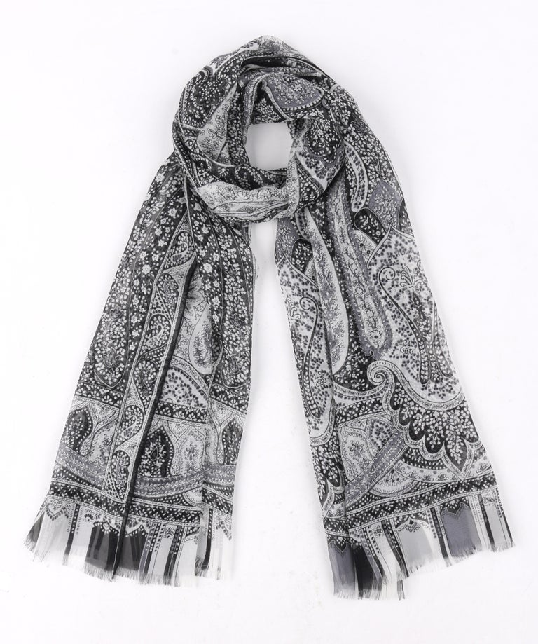 ETRO Black and White Silk Chiffon Paisley Print Oblong Scarf at 1stDibs ...