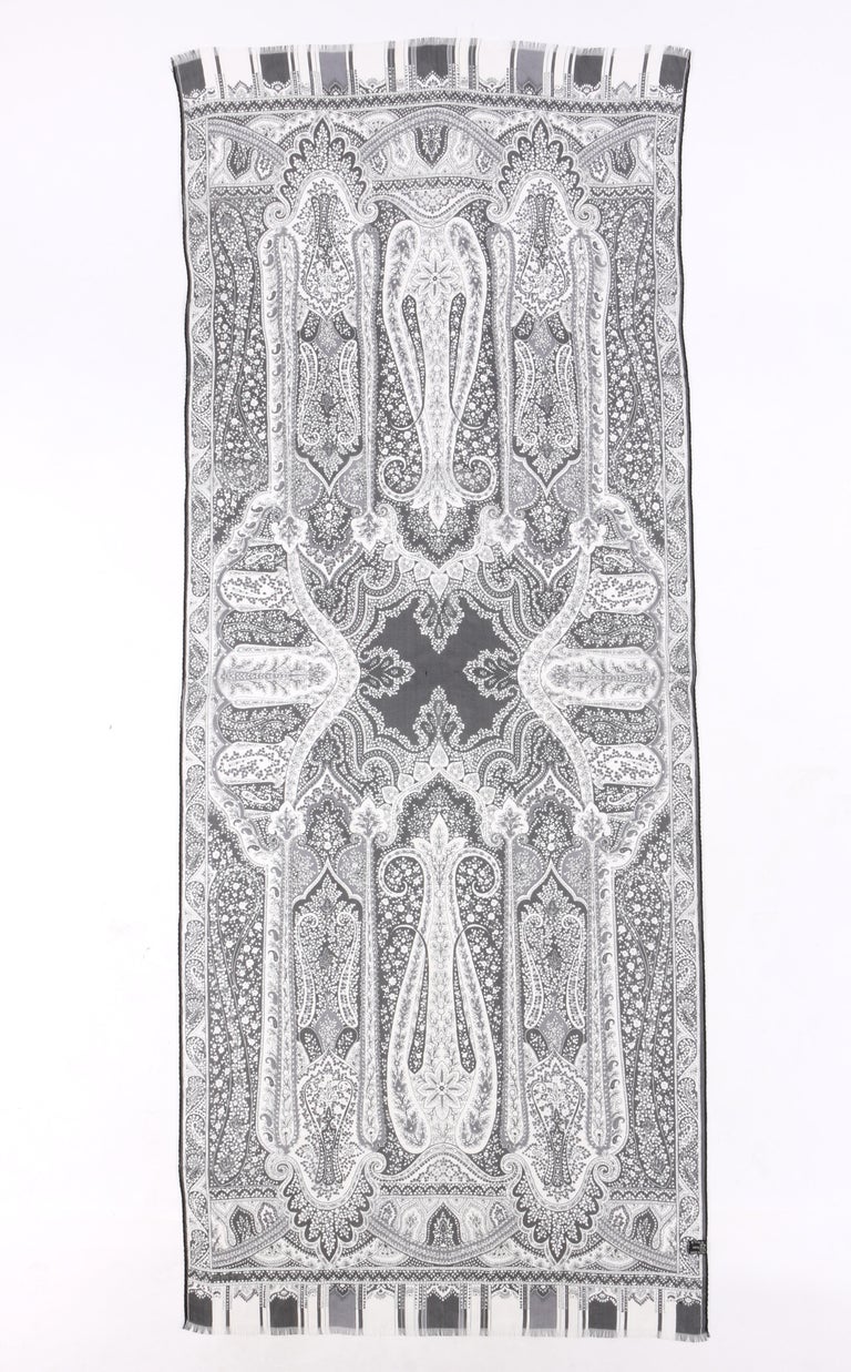 ETRO Black and White Silk Chiffon Paisley Print Oblong Scarf at 1stDibs ...