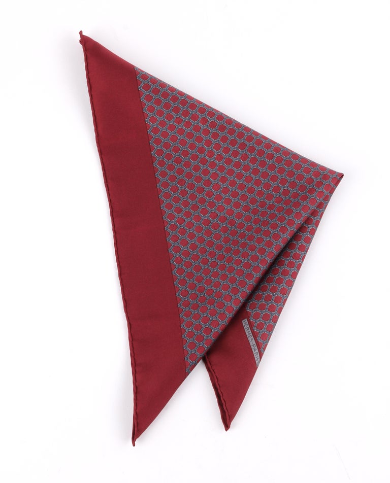 HERMES Burgundy Red Equestrian Belt Print Silk Scarf / Pocket Square at ...