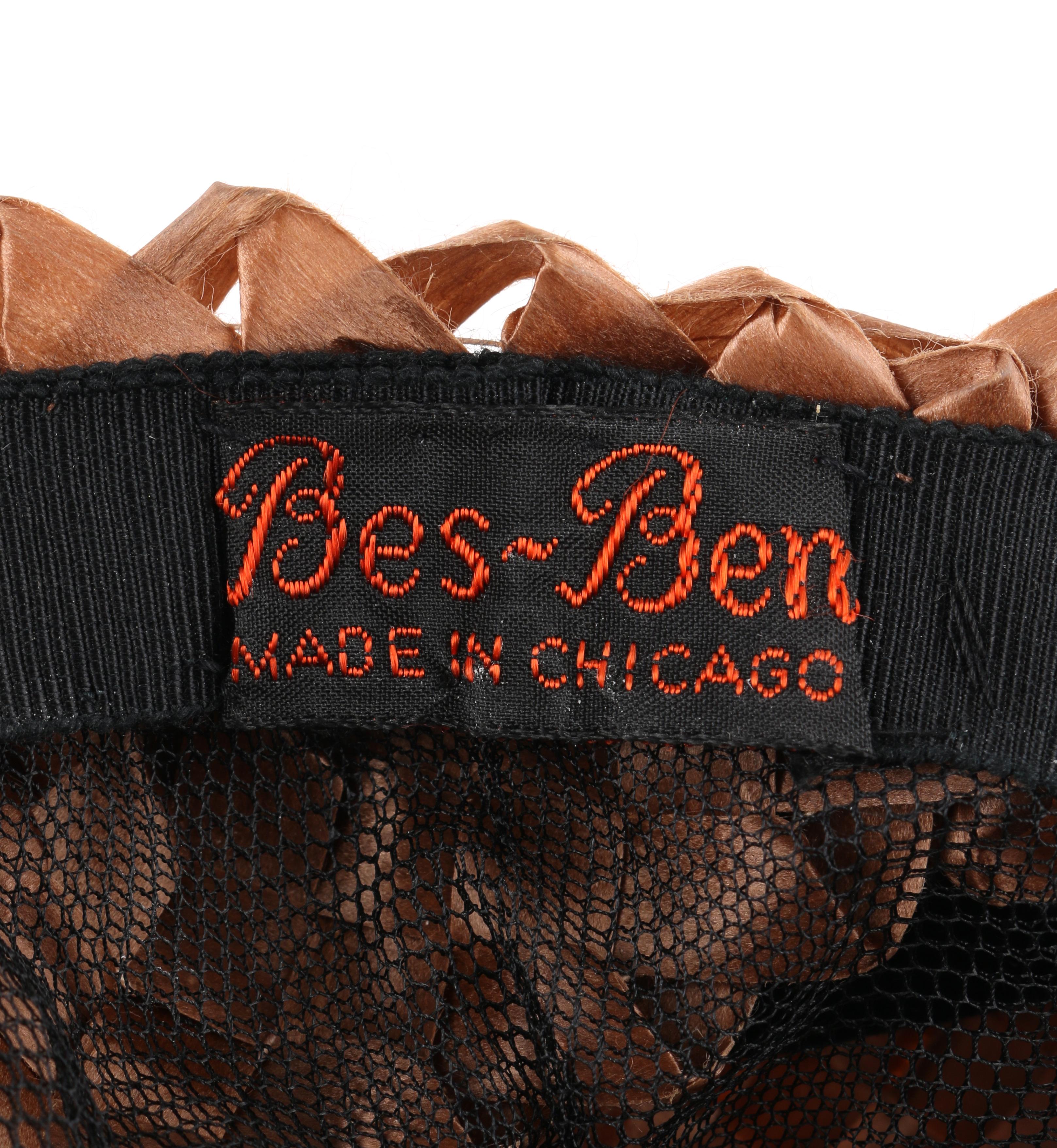 BES-BEN c.1940s Copper Brown Braided Straw and Black Silk Velvet ...
