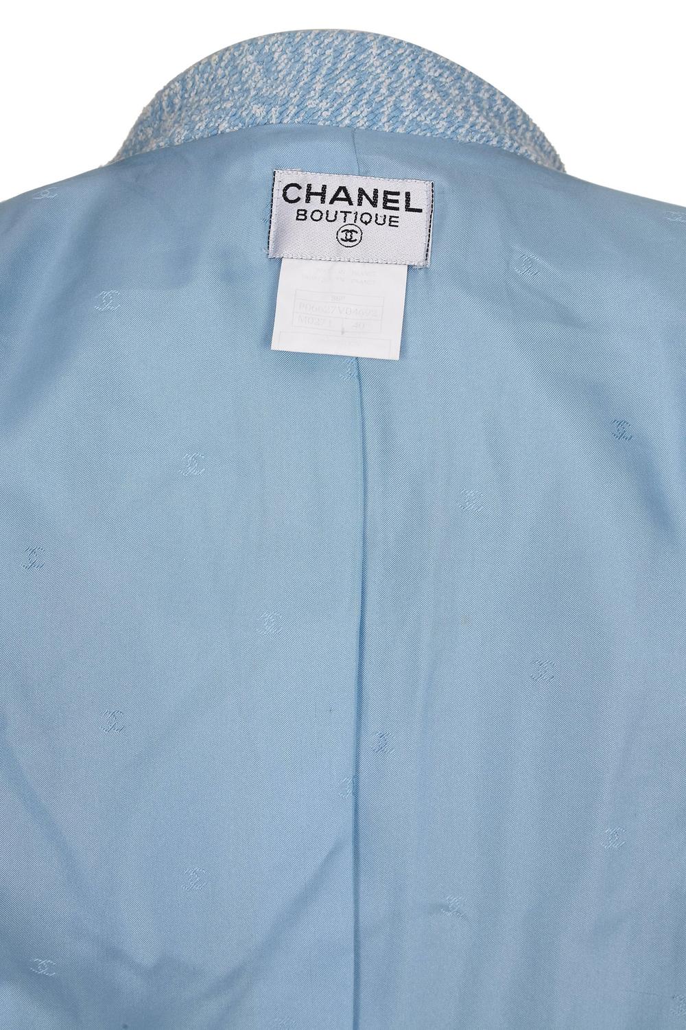 1990s Chanel Blue Tweed Dress Coat at 1stdibs