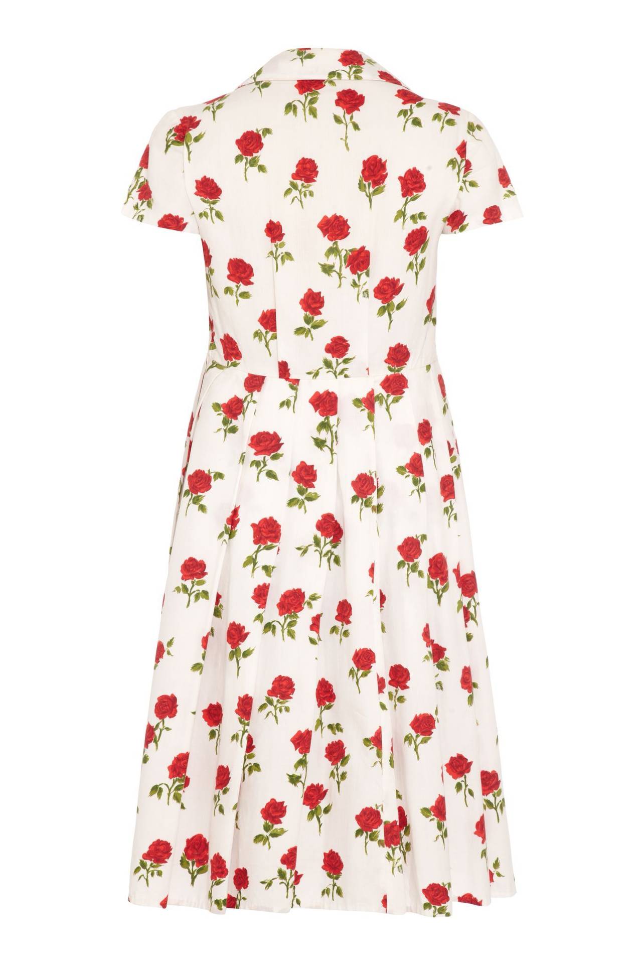 1950s White Cotton Rose Print Dress at 1stdibs