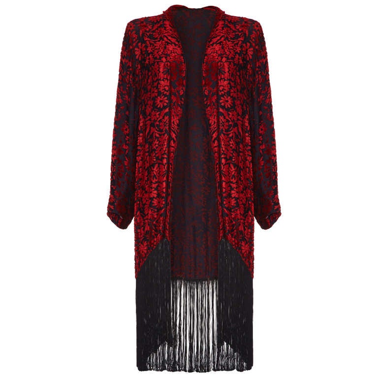 1920’s Red and Black Burnout Velvet Jacket at 1stDibs