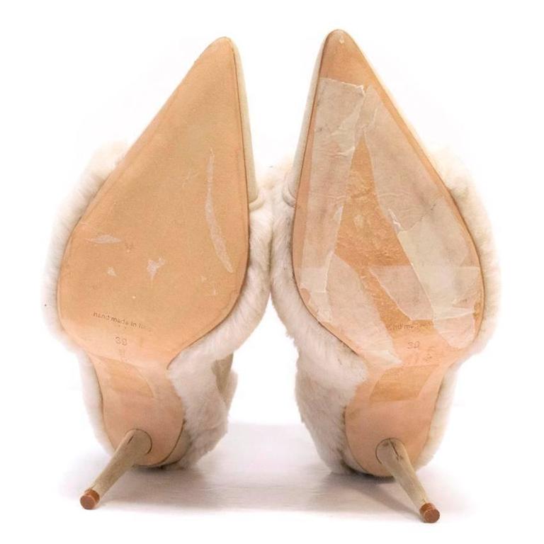 Manolo Blahnik Cream Pointed Boots With Shearling Fur And Suede For ...