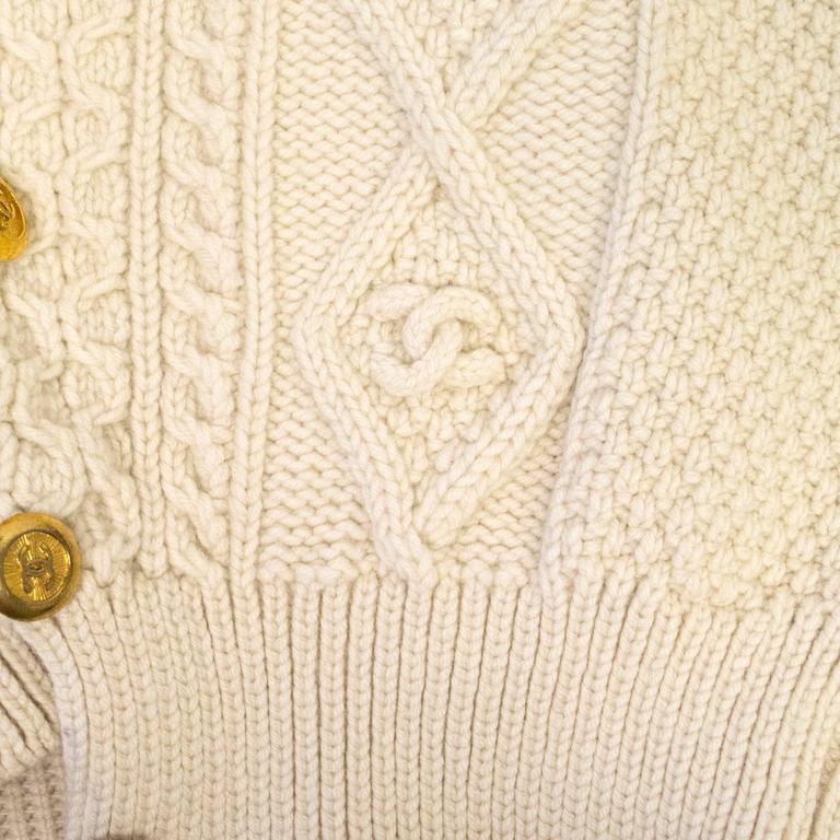 Chanel Cream Wool Knit Cardigan at 1stDibs | boxy cashmere sweater