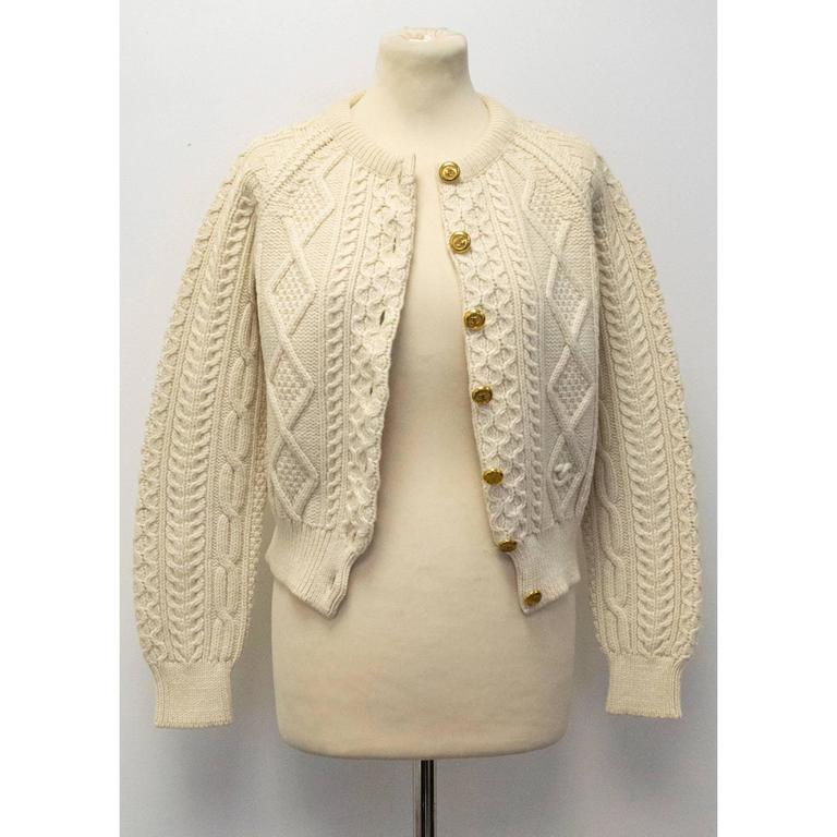 Chanel Cream Wool Knit Cardigan at 1stDibs | boxy cashmere sweater