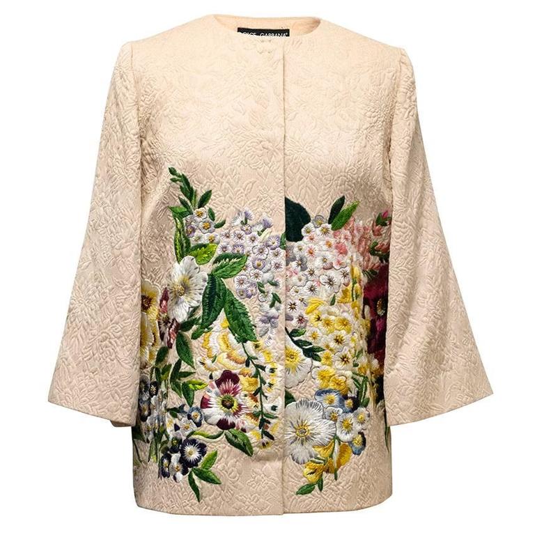 Dolce and Gabbana Pale Pink Floral Embroidered Jacket For Sale at 1stDibs