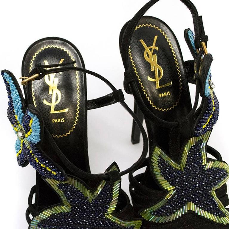 Yves Saint Laurent Black Sandals with Beads at 1stDibs