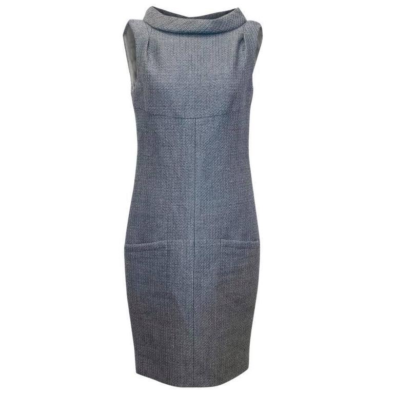Chanel Grey Sleeveless Wool Dress with High Neck For Sale at 1stdibs