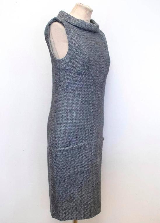 Chanel Grey Sleeveless Wool Dress with High Neck For Sale at 1stdibs