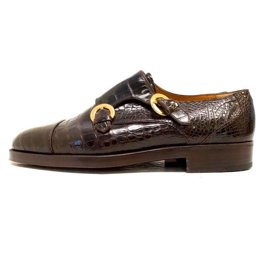 Susan Bennis Warren Edwards Brown Crocodile Monk Strap Shoes For Sale ...