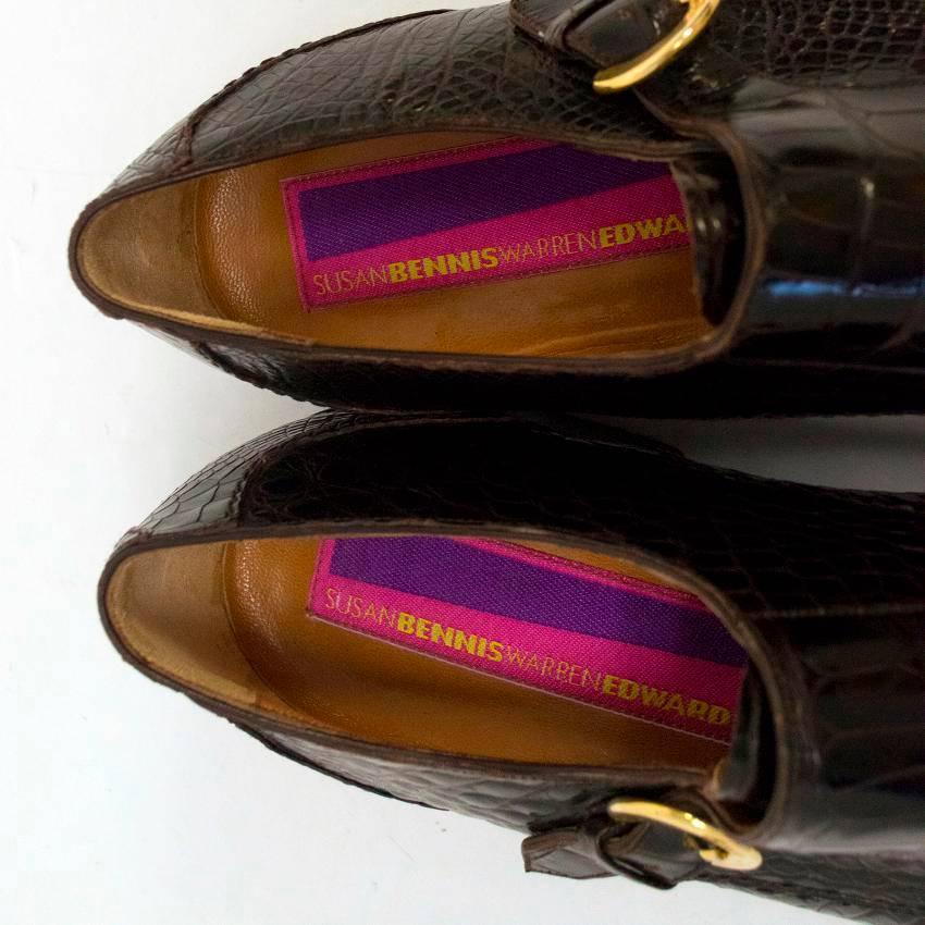 Susan Bennis Warren Edwards Brown Crocodile Monk Strap Shoes For Sale ...