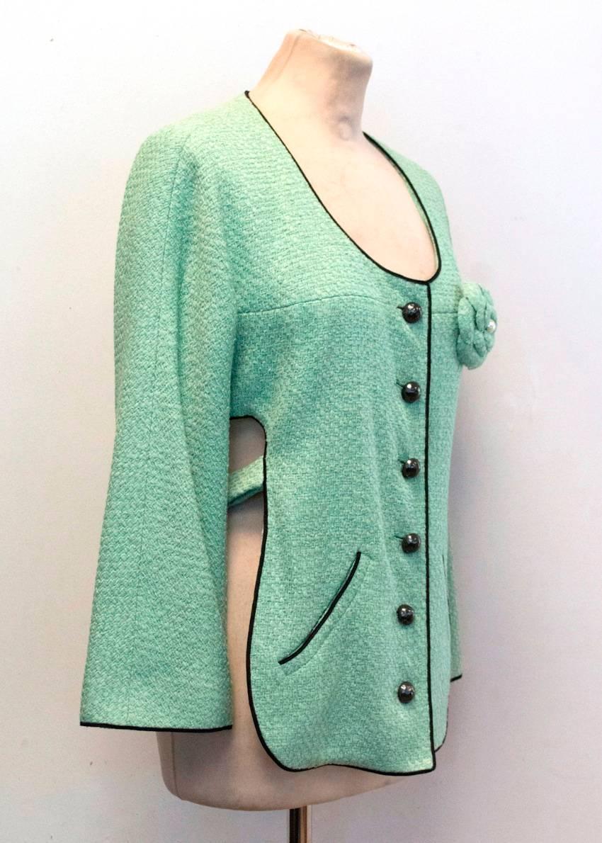 Chanel Mint Green Jacket With Backless Detail and Broach For Sale at ...
