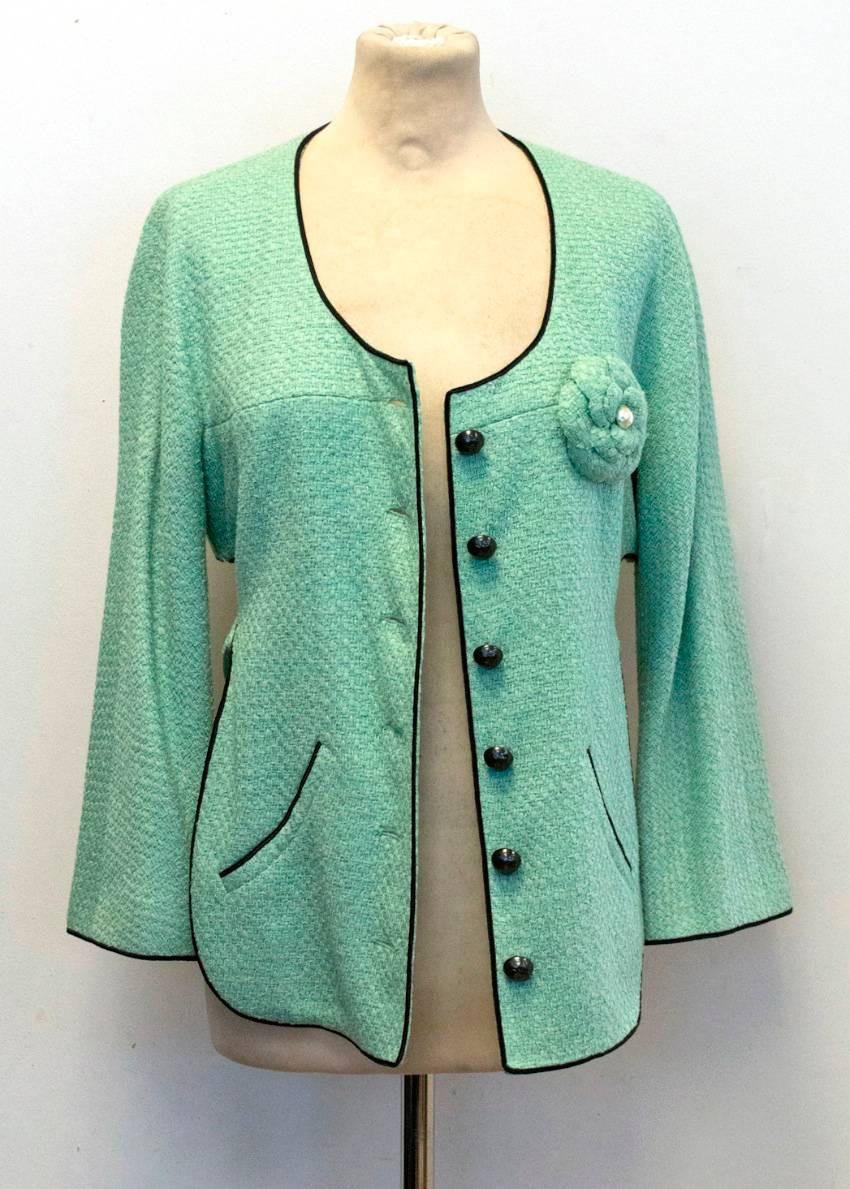 Chanel Mint Green Jacket With Backless Detail and Broach For Sale at ...