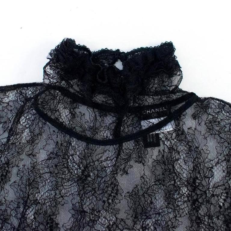 Chanel Black Sheer Lace Short Sleeves Top For Sale at 1stDibs