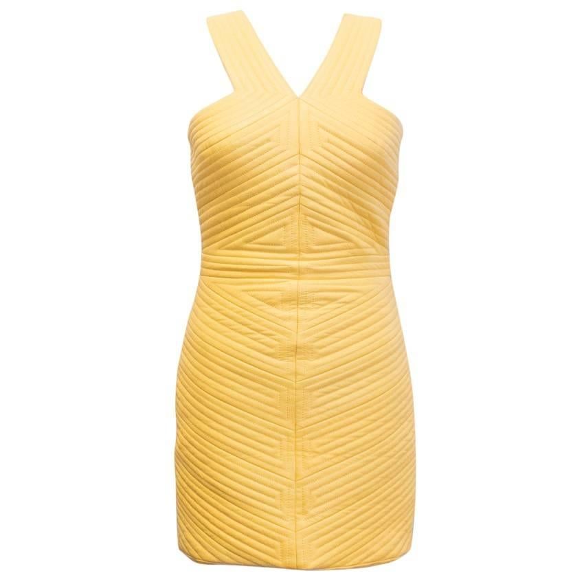 Balmain Yellow Quilted Leather Dress For Sale at 1stDibs