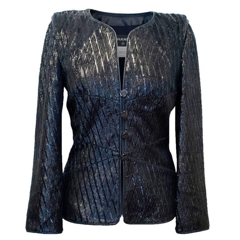 Chanel Navy Lambskin Sparkly Jacket For Sale at 1stDibs