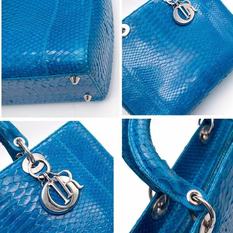 Lady Dior Electric Blue Python Tote Bag For Sale at 1stDibs