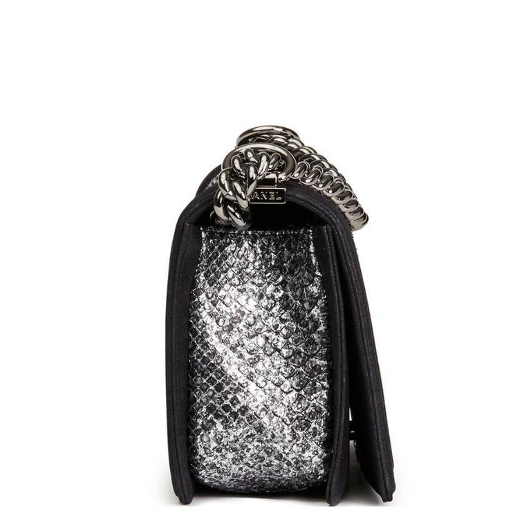 Chanel Silver Python Leather and Black Metallic Goatskin Medium Le Boy ...