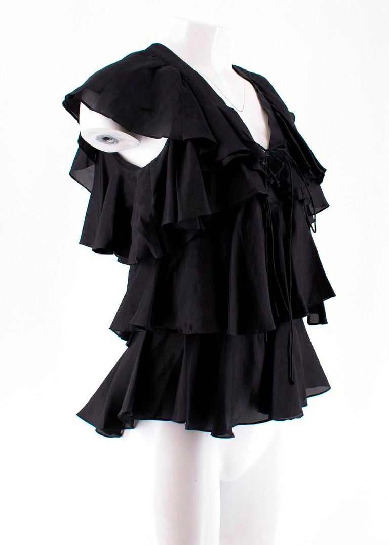Givenchy Black Silk Ruffle Top Size 4 For Sale at 1stDibs