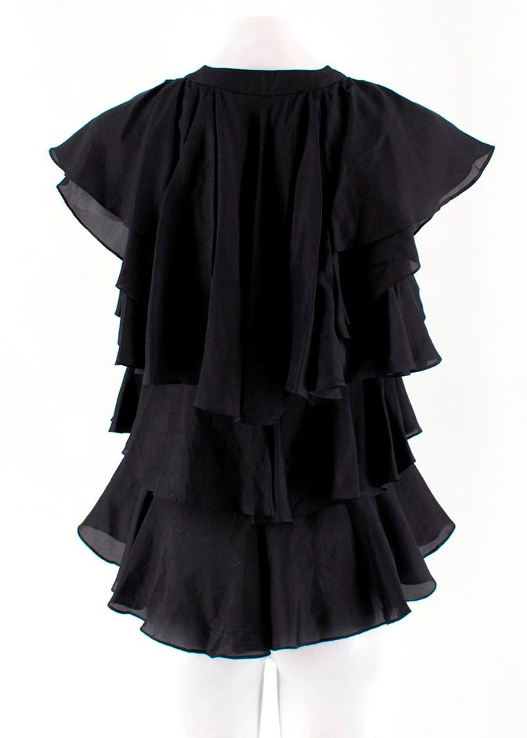 Givenchy Black Silk Ruffle Top Size 4 For Sale at 1stDibs