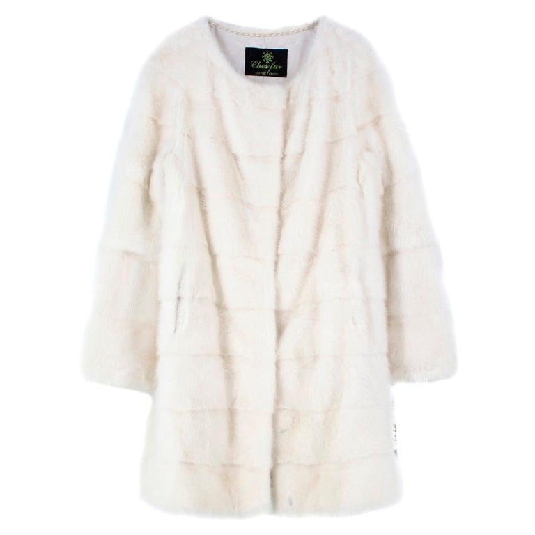 Cher Fur White Mink Fur Longline Coat with inner waist ties Size 10 For ...
