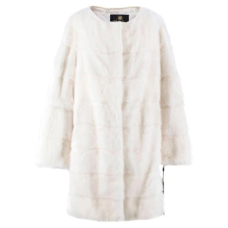 Cher Fur White Mink Fur Longline Coat with inner waist ties Size 10 For ...