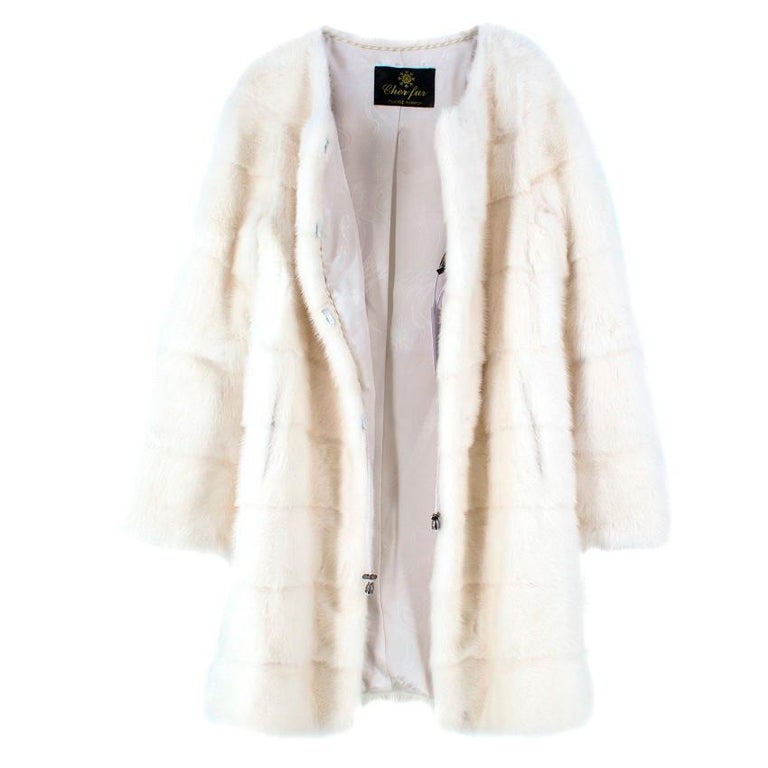 Cher Fur White Mink Fur Longline Coat with inner waist ties Size 10 For ...